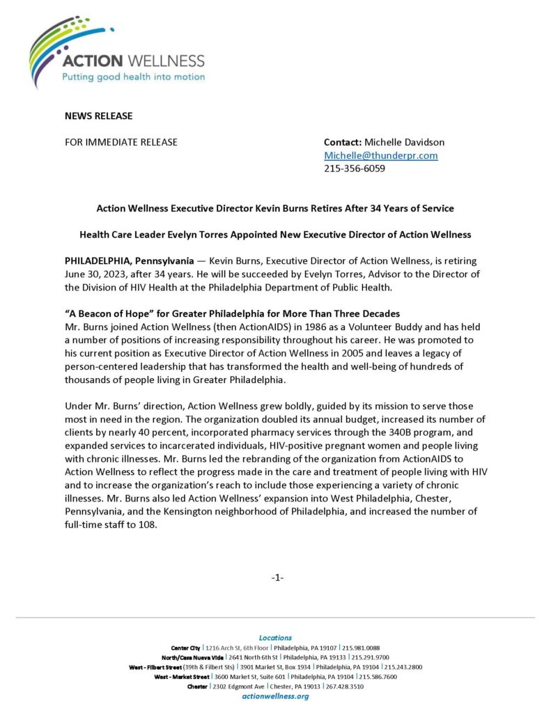 Press Release: Change in leadership at Action Wellness - Action Wellness