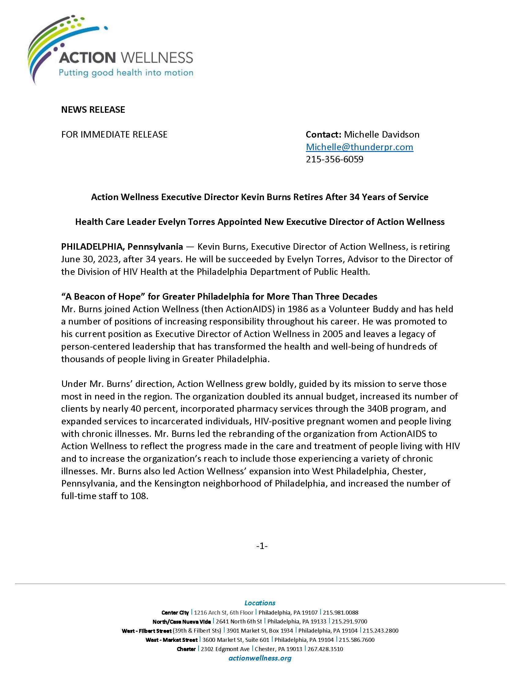 Press Release: Change in leadership at Action Wellness - Action Wellness
