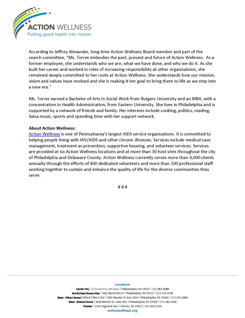 Press Release: Change in leadership at Action Wellness - Action Wellness